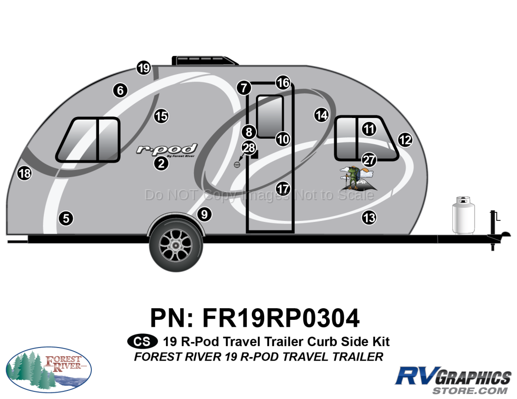 16 Piece 2019 r POD Teardrop Travel Trailer Curbside Graphics Kit