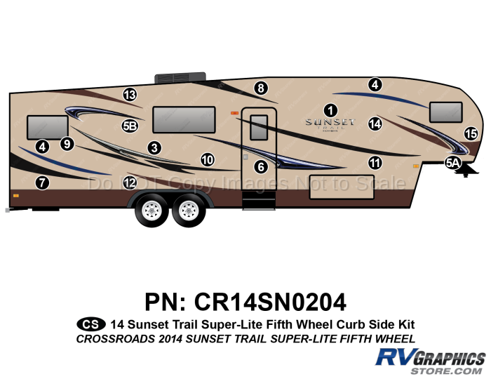 16 Piece 2014 Sunset Trail Fifth Wheel Curbside Graphics Kit